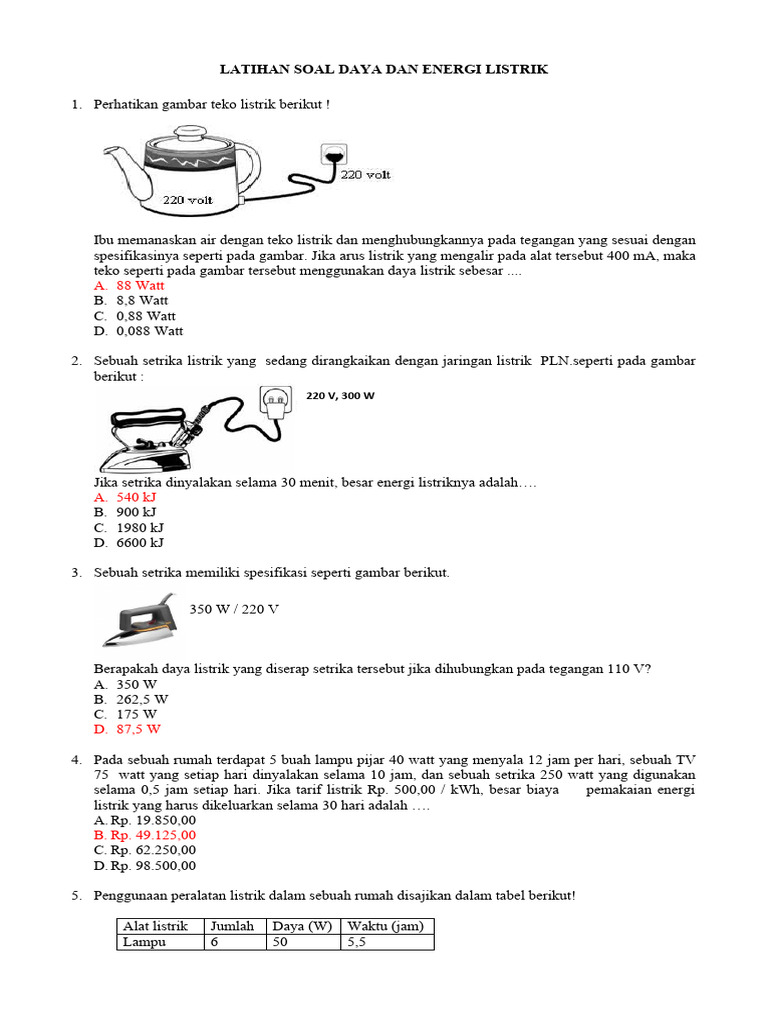 Latihan Soal Daya Dan Energi Listrik | PDF | Griya & Taman
