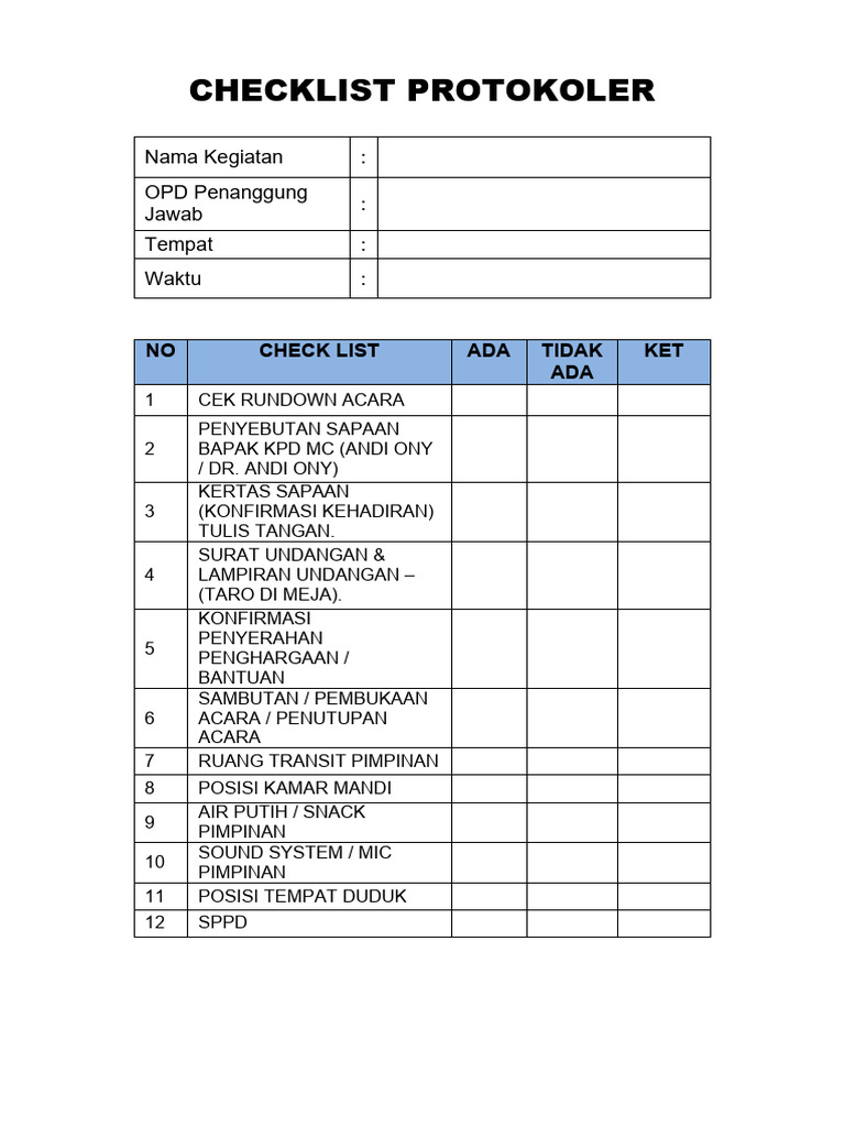 Checklist Protokoler | PDF | Sains & Matematika
