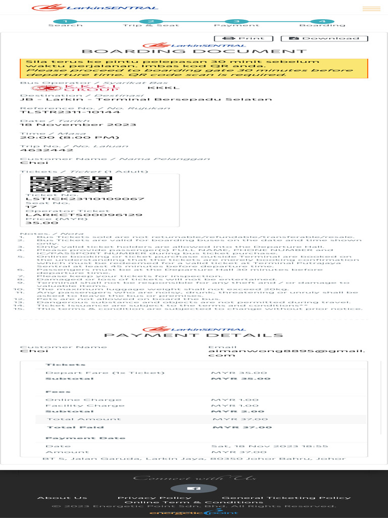 Boarding TLSTR2311-10144 Terminal Larkin Sentral 2 | PDF | Ticket ...