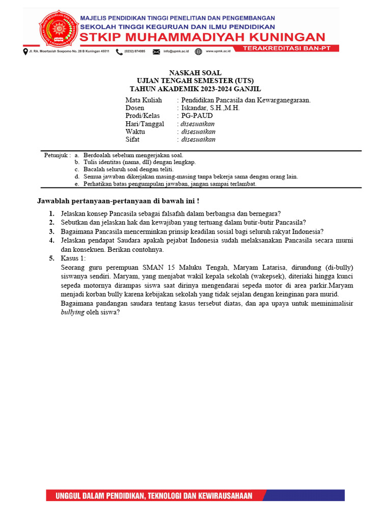 Naskah Soal Pg-Paud | PDF | Sains & Matematika | Karier & Perkembangan