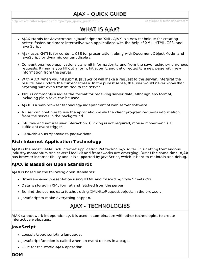 Ajax Quick Guide Pdf Ajax Programming Dynamic Web Page