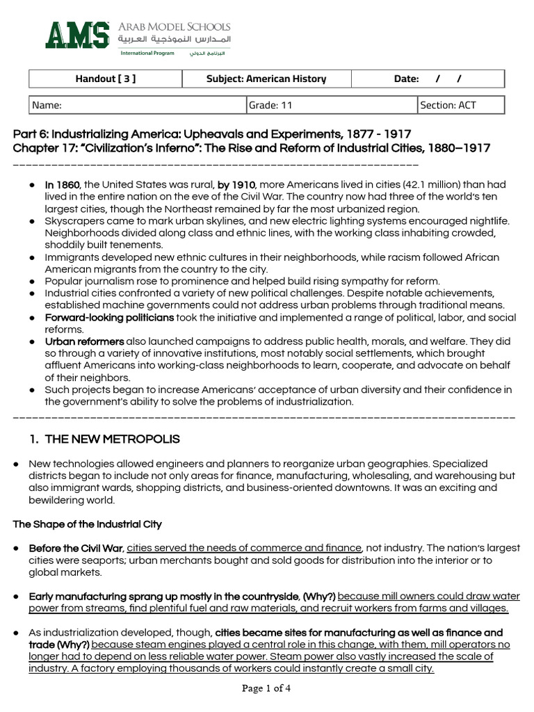 Handout 3 - American History - Grade 11 | PDF | Immigration | The ...