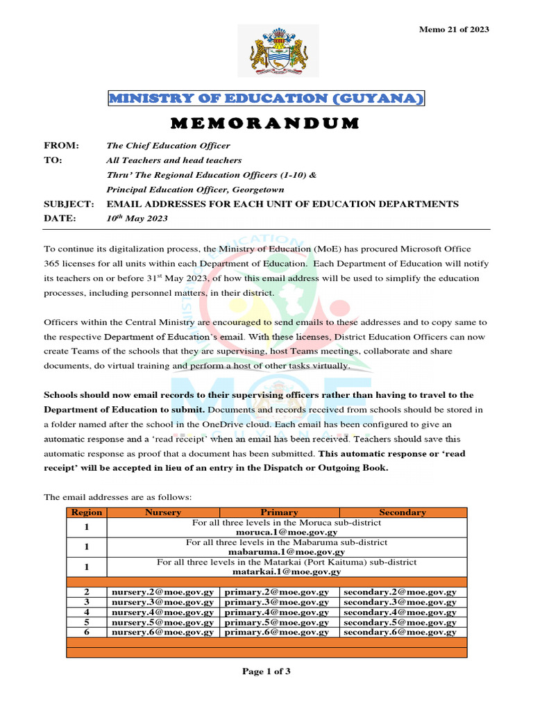 Memo 21 - DeO Email Addresses | PDF | Computing