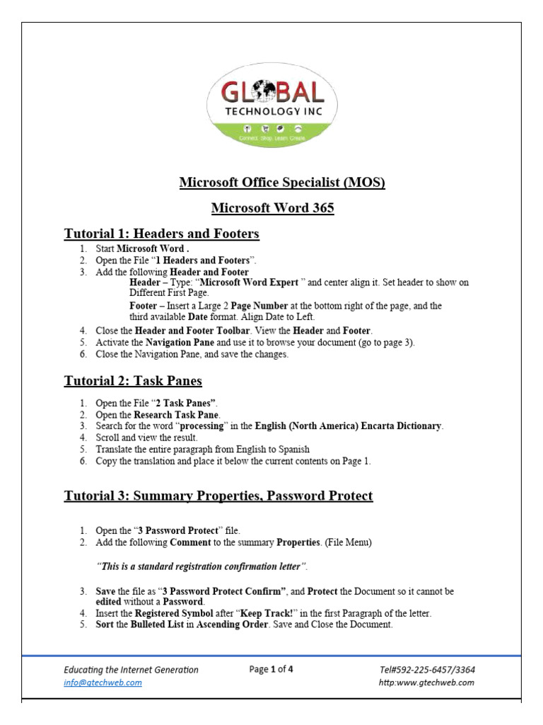 MOS Word Expert Tutorials | PDF | Microsoft Word | Database Index
