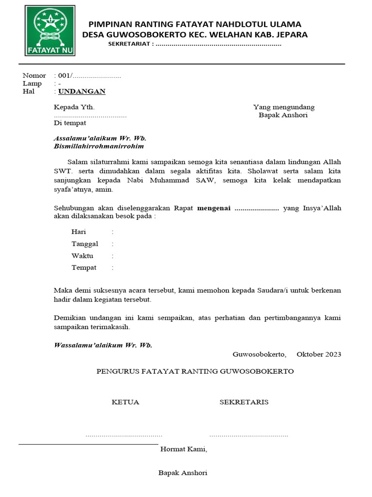 Undangan Ke Organisasi Nu | PDF