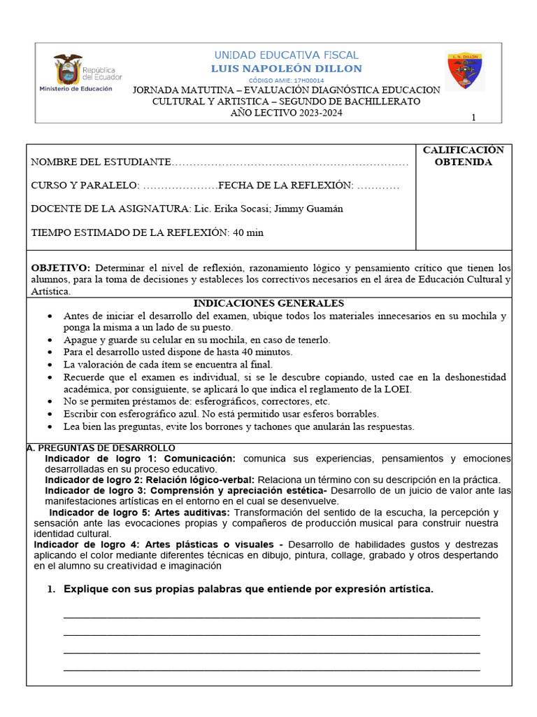 Evaluación Diagnóstico Eca 2°bt | PDF | Grabadora (instrumento musical) | Flauta