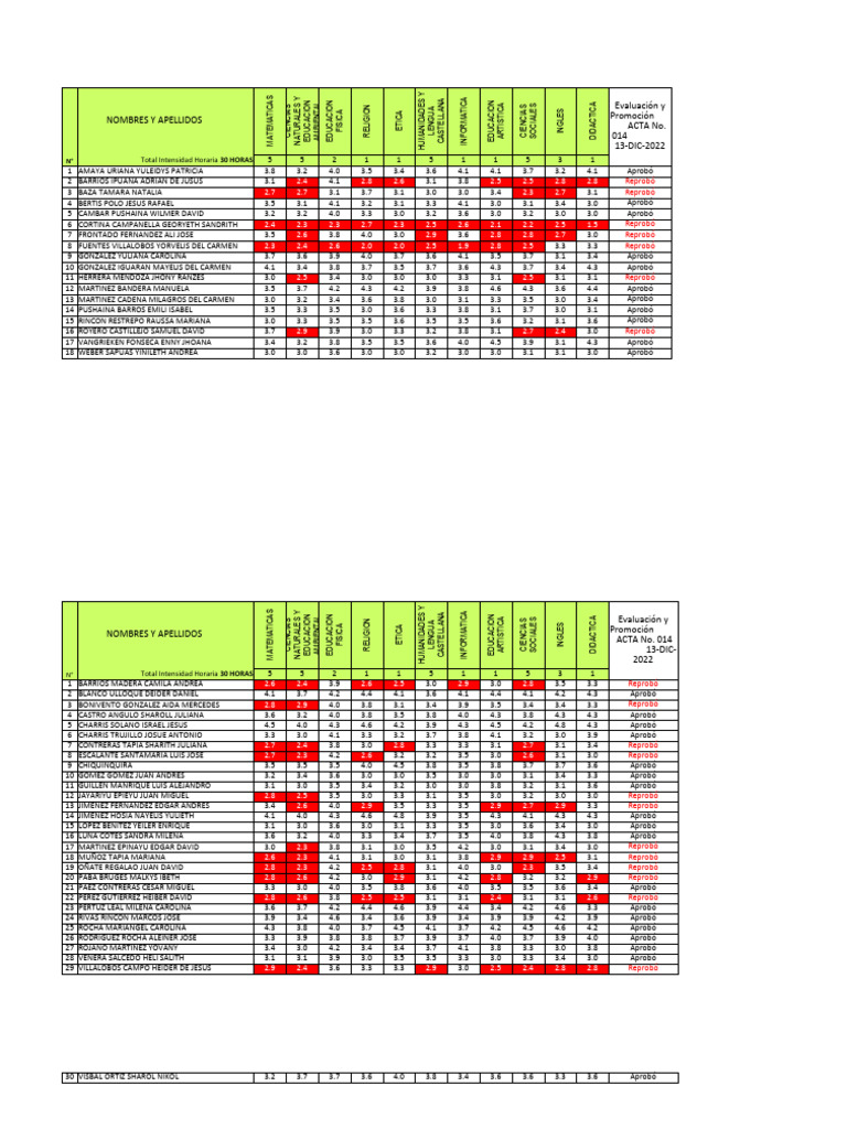 Consolidado Final San Jose Bachillerato 2022 | PDF