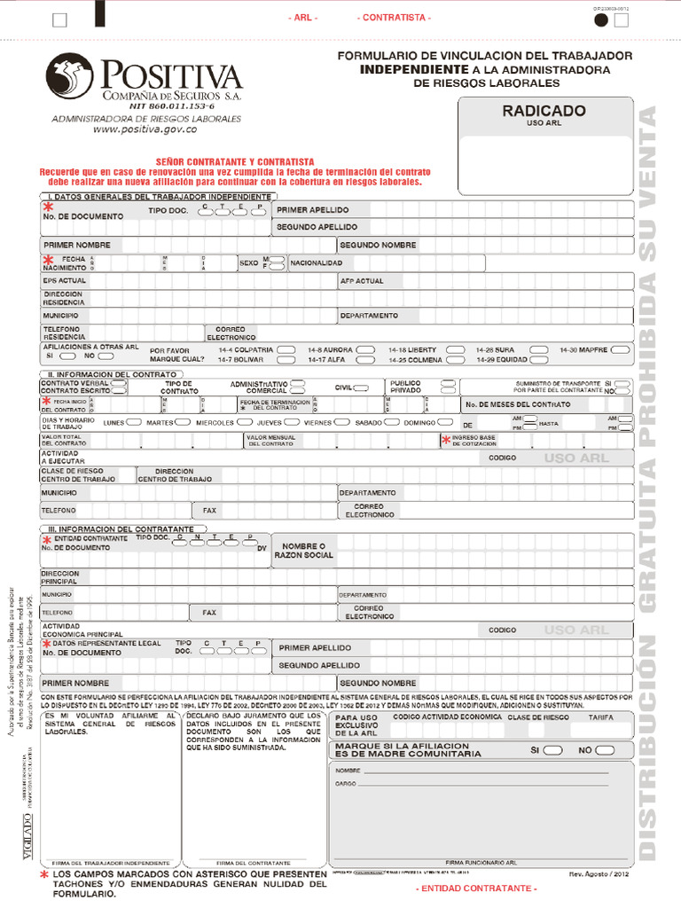 Formato de Afiliación ARL | PDF