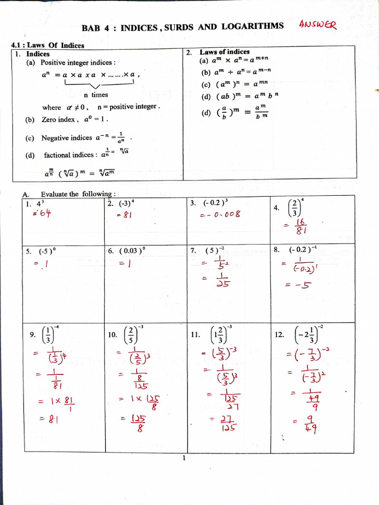 Chapter 4 - Indices, Surds & Log | PDF