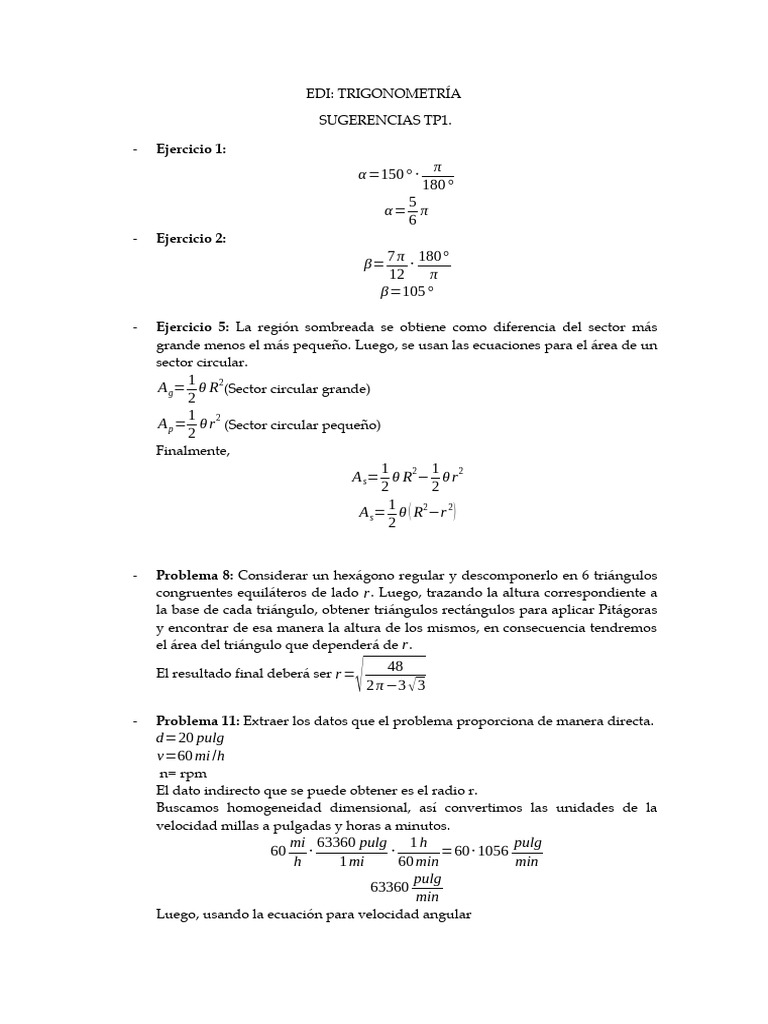 Trig TP1 TP2 Sug Resultados. Ely | PDF | Triángulo | Funciones trigonométricas