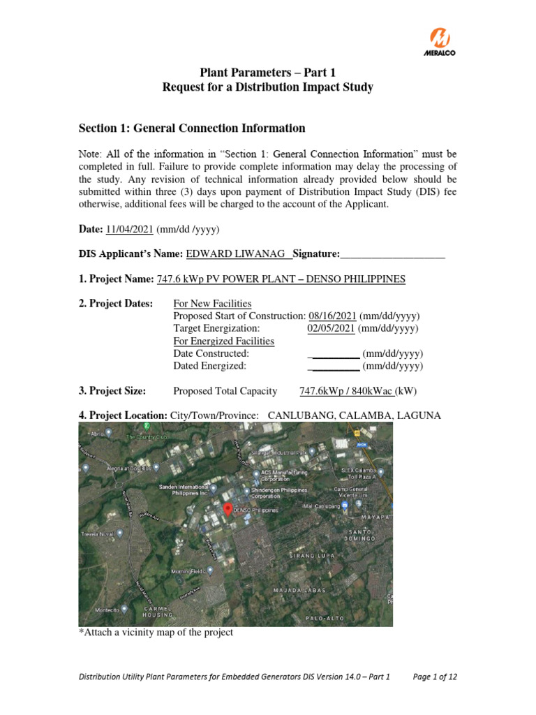 Generator Applicant Plant Parameters For DIS. | PDF | Power Inverter ...