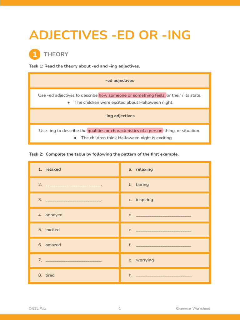Adjectives With Ed and Ing | PDF | Language Arts & Discipline | Home ...