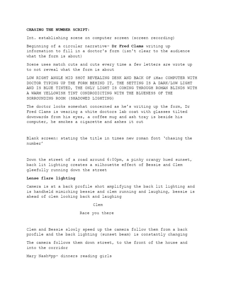 Chasing The Number Script-2 | PDF | Camera