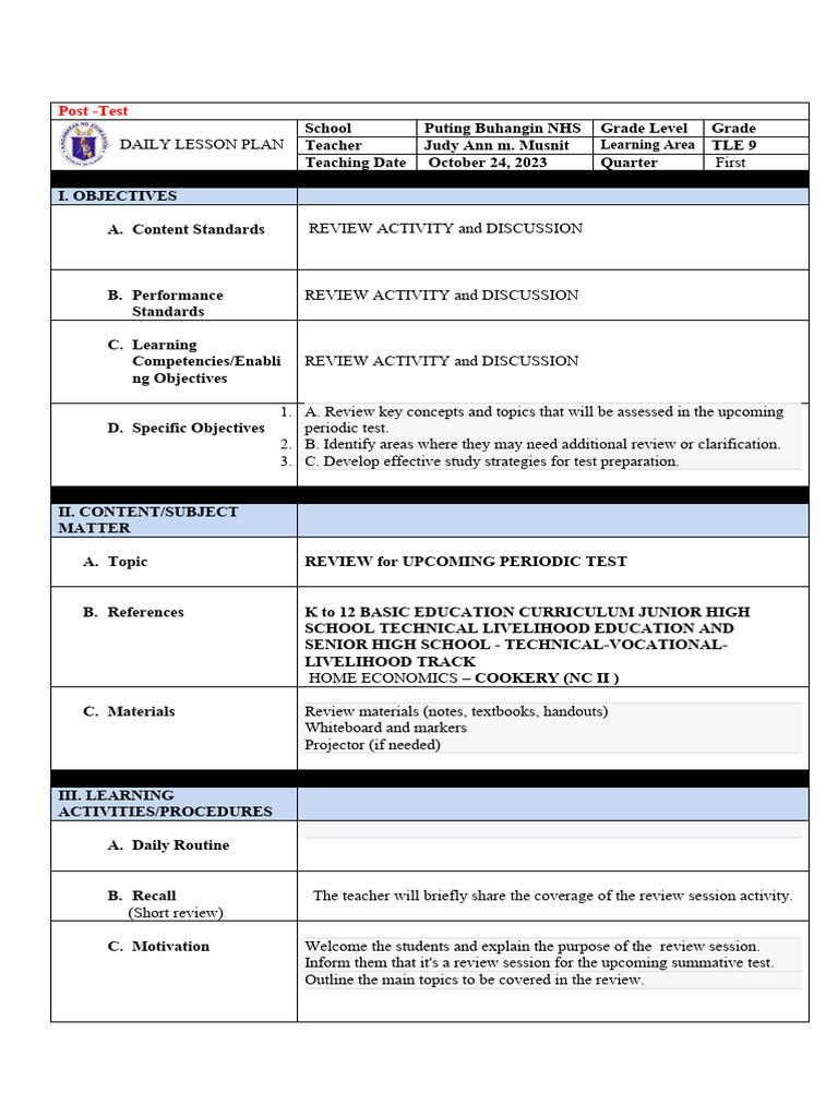 Review Session | PDF | Teachers | Lesson Plan
