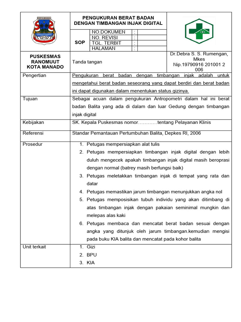 SOP TIMBANGAN IJAK DIGITAL Blum Ada No SK | PDF | Pengembangan Diri | Kesehatan Holistik