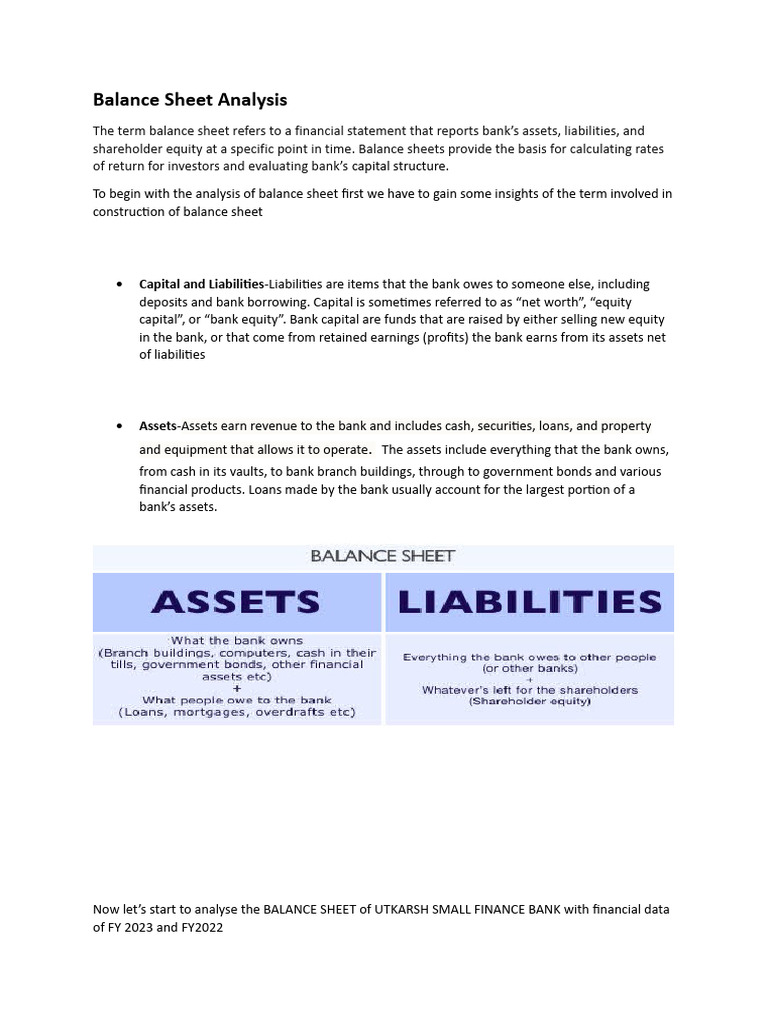 Utkarsh Bank Analysis Pdf Equity Finance Balance Sheet