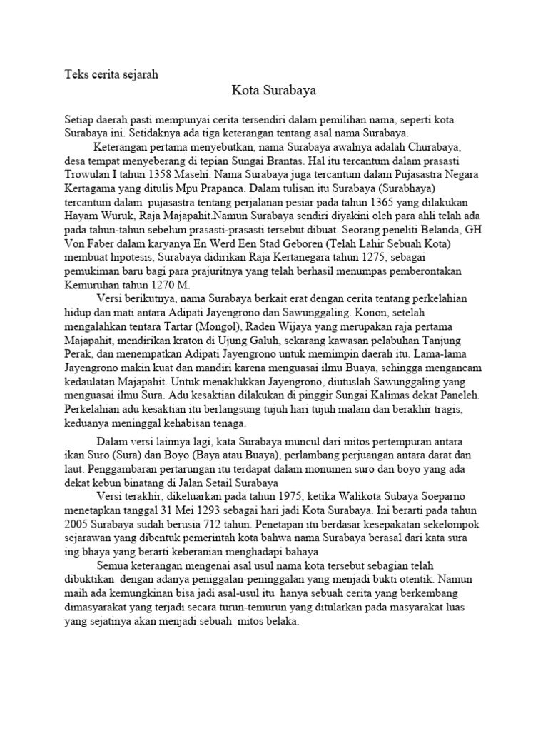 Teks - Cerita - Sejarah (Kota Surabaya) | PDF