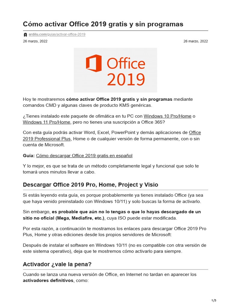 Cómo Activar Office 2019 | Descargar gratis PDF | Microsoft Office ...