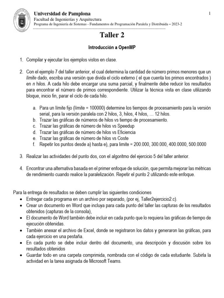 Taller 2 IntroduccionOpenMP | PDF | Hilo (Computación) | Programa de computadora