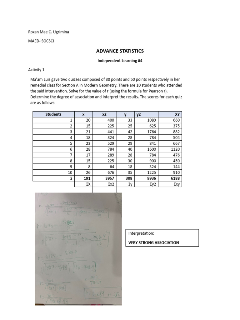 Advance Statistics - Independent Learning 4 | PDF | Mathematics ...