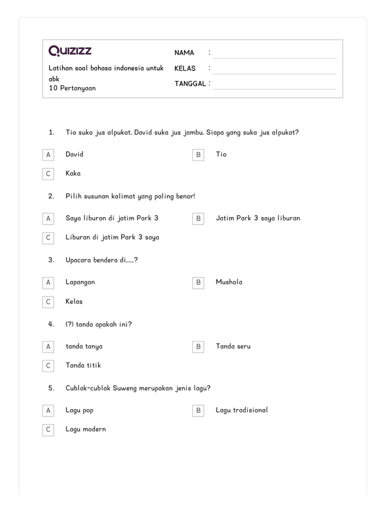 Latihan Soal Bahasa Indonesia Untuk Abk | PDF