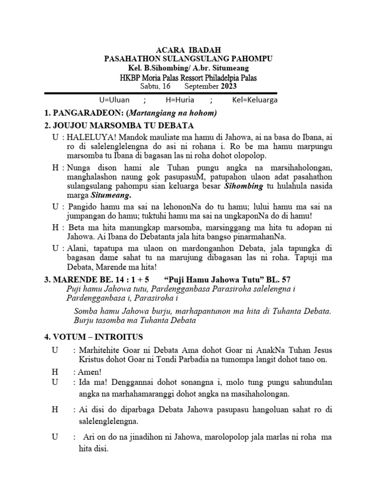 ACARA IBADAH Sulang-Sulang Pahompu Sihombing | PDF | Agama & Spiritualitas