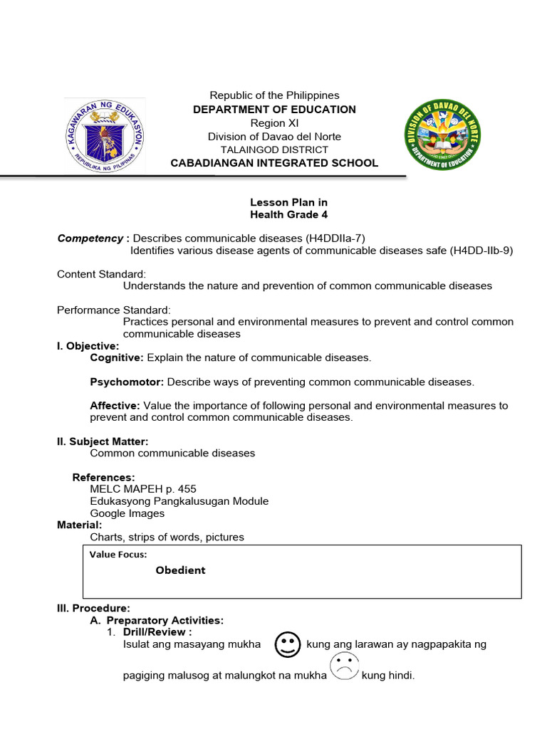 Lesson Plan in Mapeh Iv | PDF | Medical Specialties | Diseases And Disorders