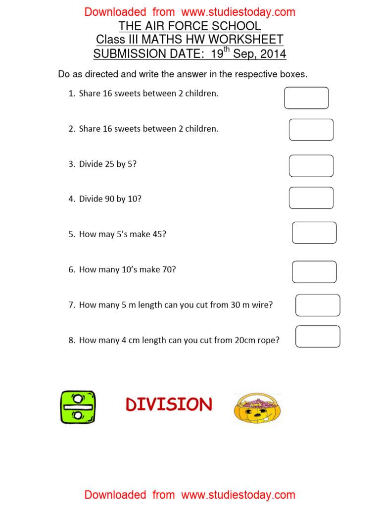 Class 3 Maths Division Worksheet | PDF
