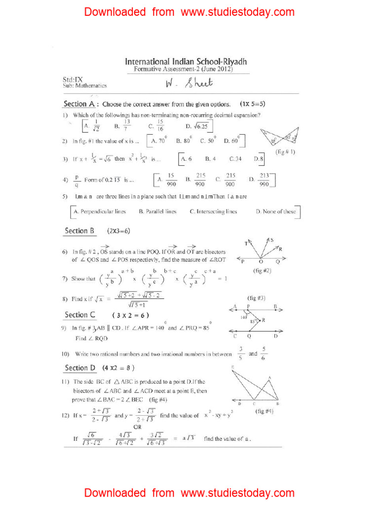 CBSE Class 9 Mathematics Worksheet - Number System | PDF