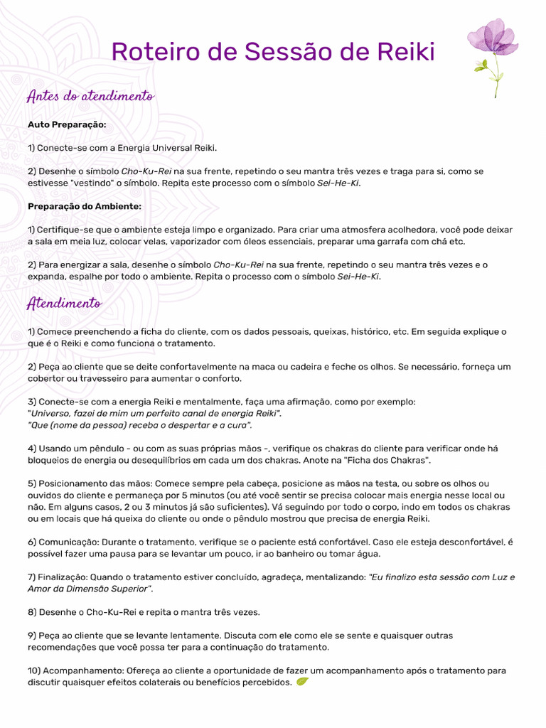 Roteiro de Sessão de Reiki | PDF