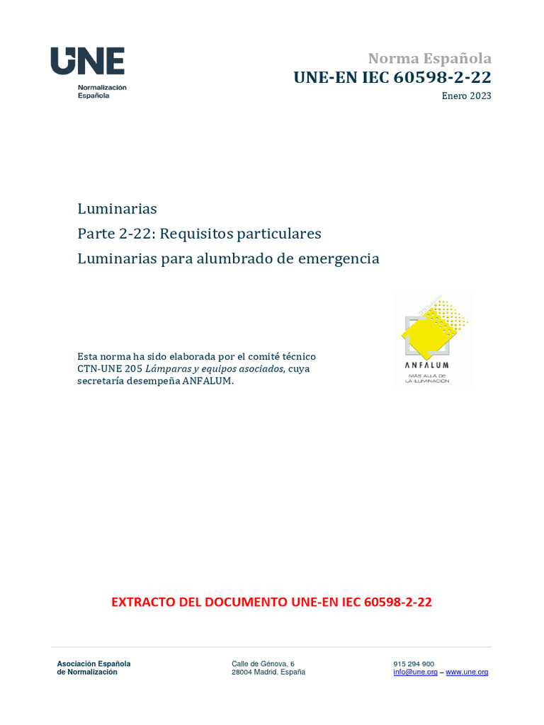 (Ex) Une en - Iec - 60598 2 22 2023 | PDF | Batería recargable | Bienes ...