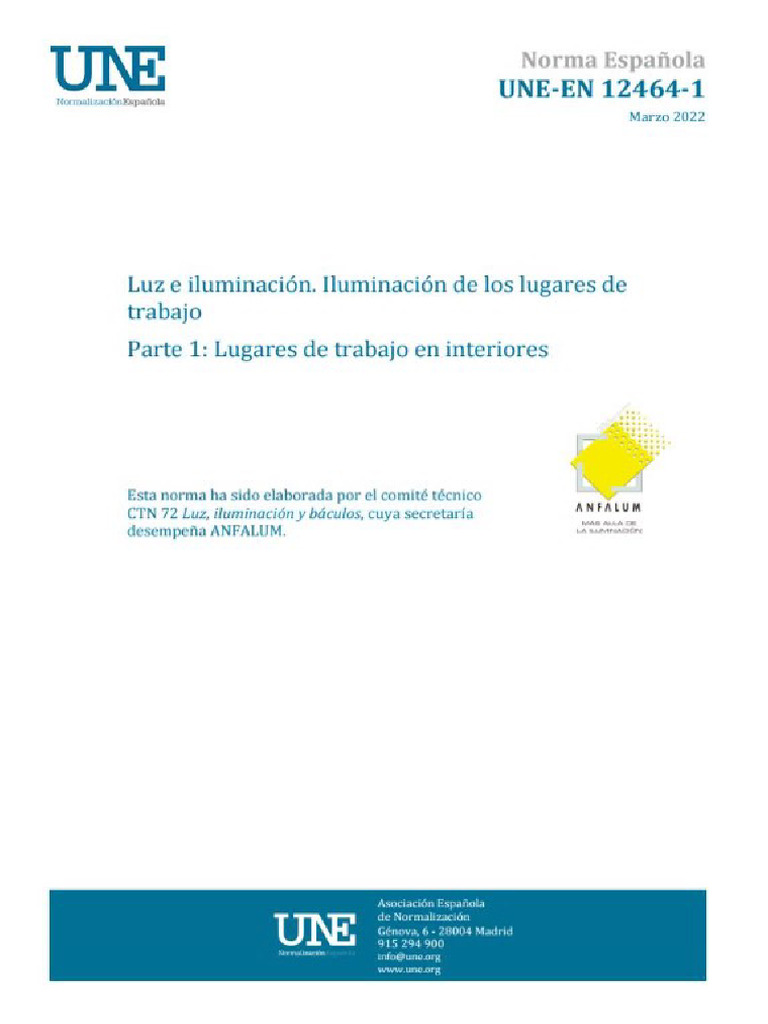 UNE-EN - 12464-1 2022 - Ilum. Lugares Trabajo Int. | PDF