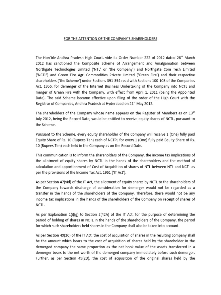 Cost of Acquisition Under Section 49 (2C) | PDF | Share (Finance ...