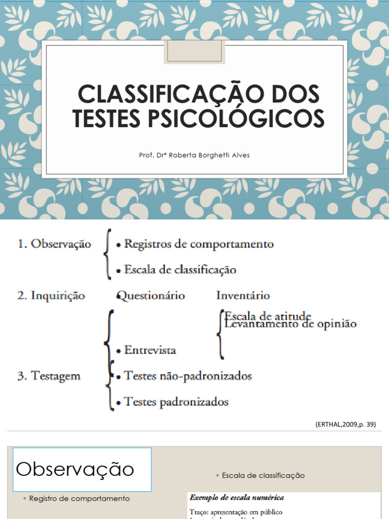 Aula 2- Classificação dos testes e evidências de validade | PDF ...