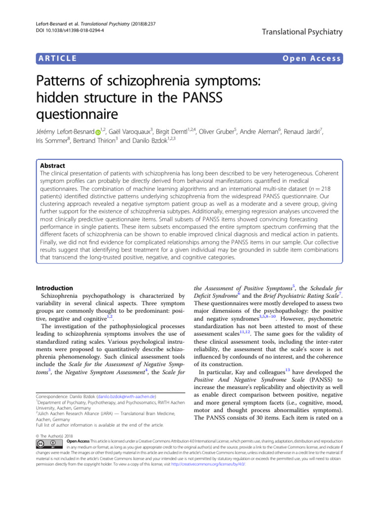 2018 - NATURE - Patterns of Schizophrenia Symptoms Hidden Structure in ...