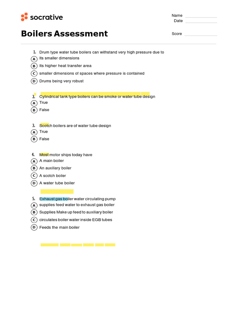 Boiler Assessment Answers | PDF | Boiler | Water