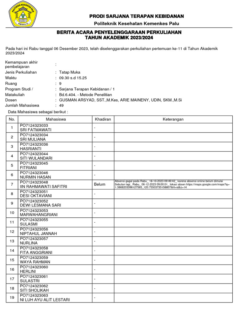 Daftr Hadir Ppan Nma | PDF