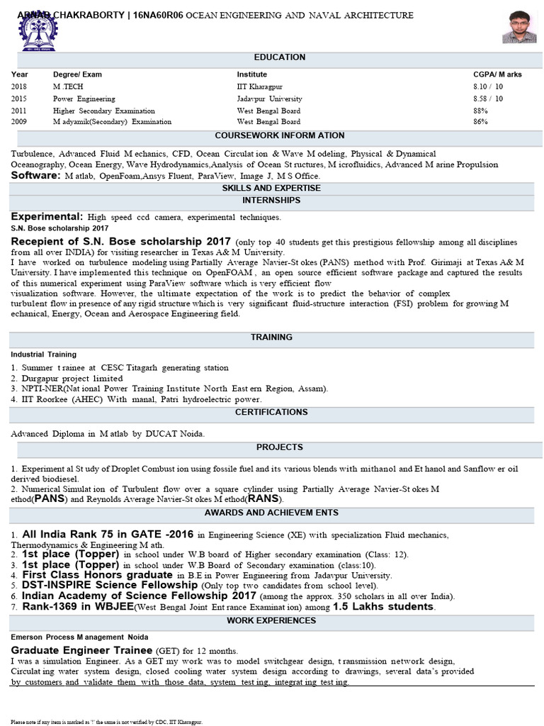 CV Iitkgp Format | PDF | Biodiesel | Combustion