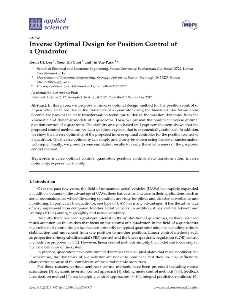 Inverse Optimal Design For Position Control of A Quadrotor | PDF ...