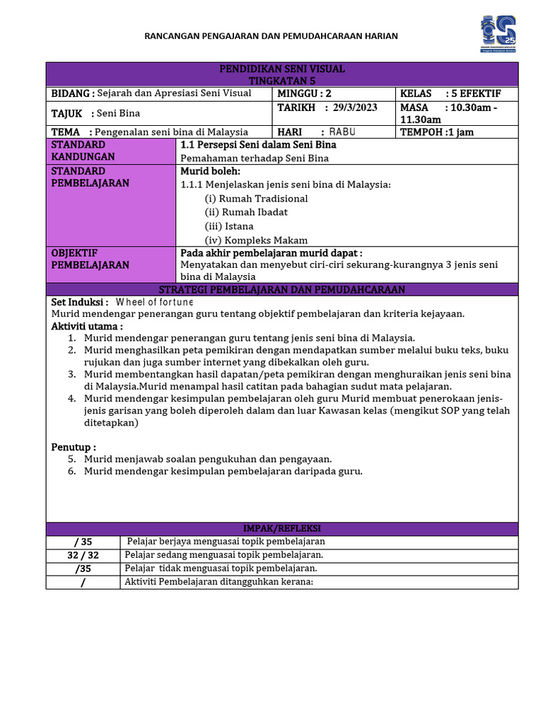 1.seni Bina RPH Ting 5 Tahun 20232024 | PDF