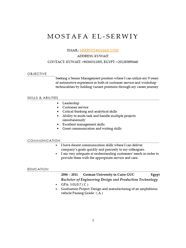 Mostafa Sameh Al Serwiy CV | PDF | Sales | Business