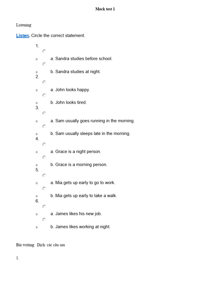 Mẫu Mock test level 1 | PDF