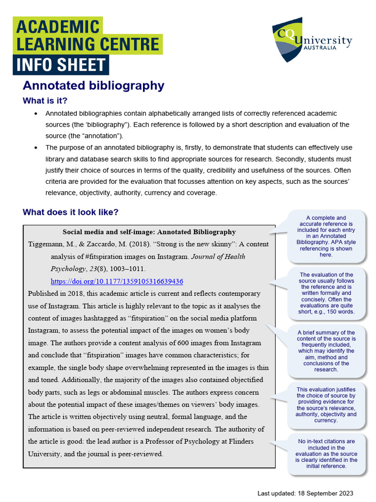 Annotated Bibliography Info Sheet | PDF | Bibliography | Annotation