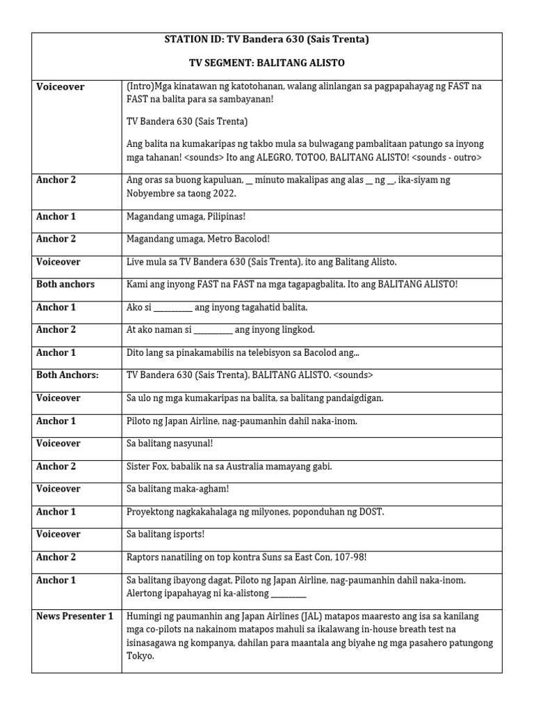TV Broadcasting Script | PDF