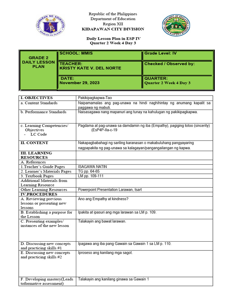 Esp 4 Week 4 Day 3 | PDF | Learning | Education Theory