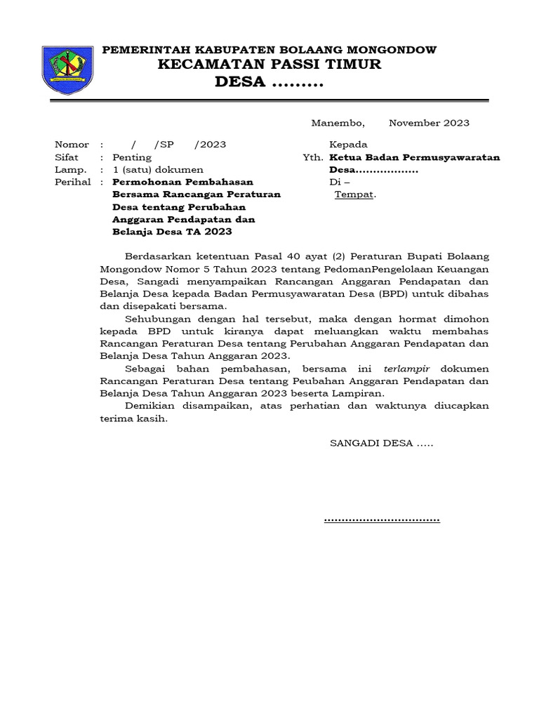 Contoh Surat Ke BPD | PDF