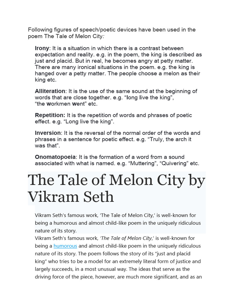 The Tale of Melon City by Vikram Seth | PDF | Poetry