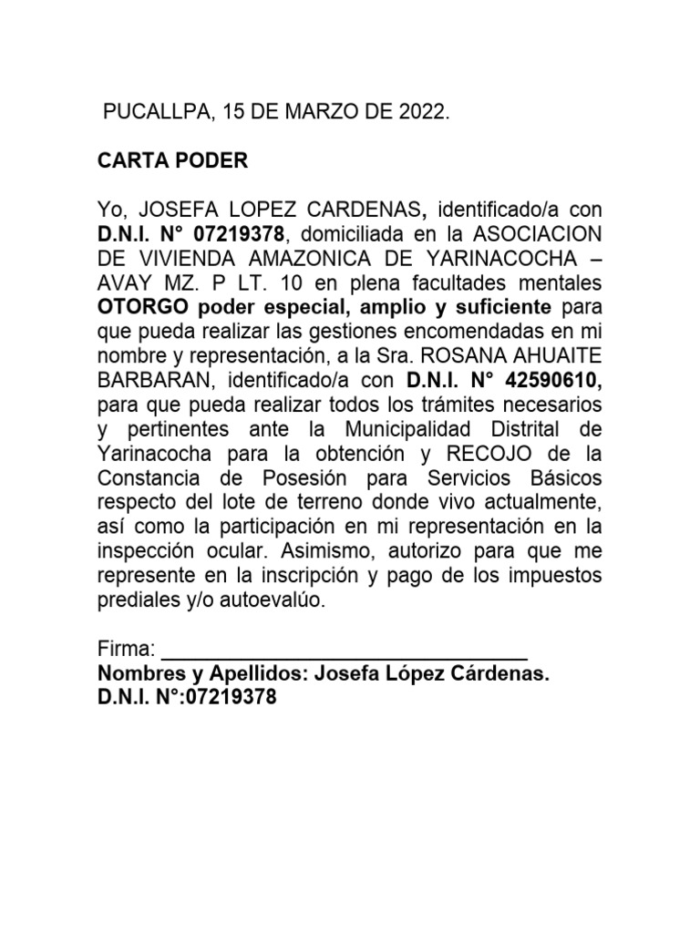 Carta Poder | PDF | Ciencias de la Salud | Enfermería
