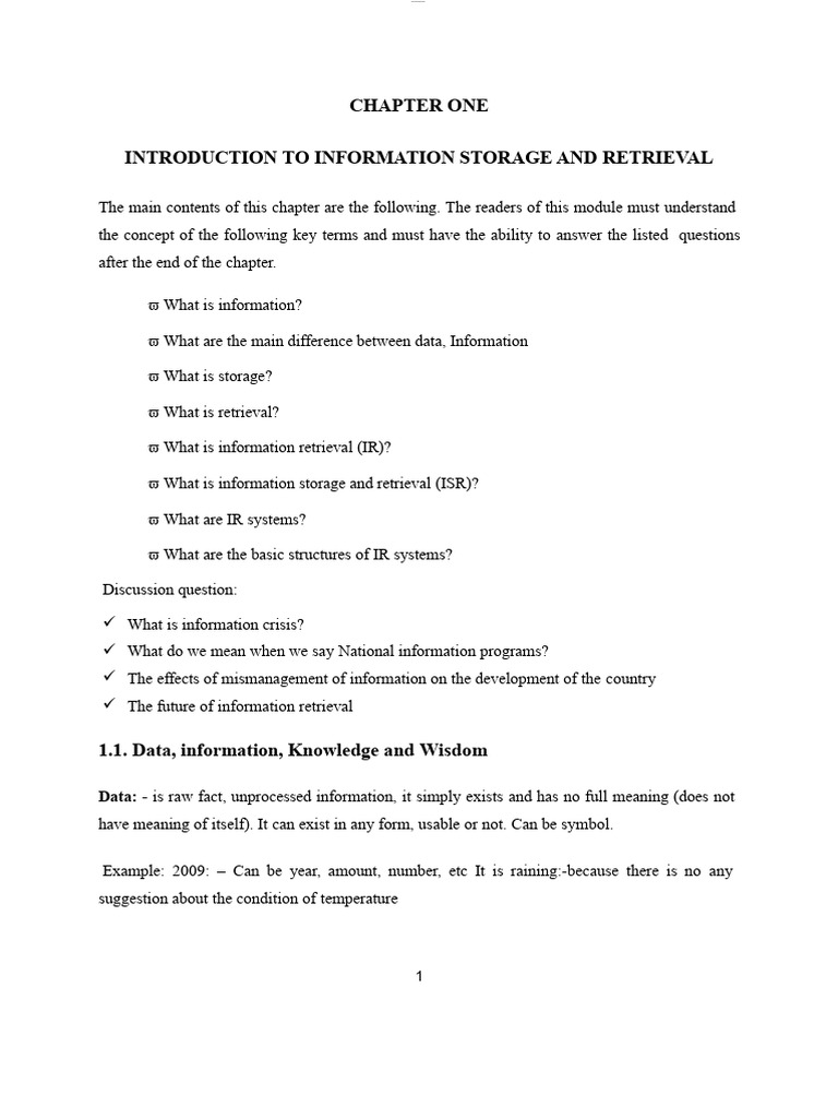 Chapter One Introduction To Information Storage and Retrieval | PDF | Information Retrieval ...