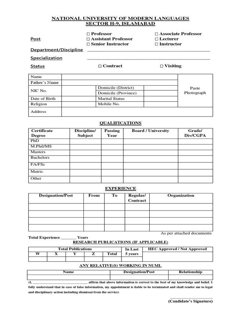 NUML Application Form | Download Free PDF | Vocational Education ...
